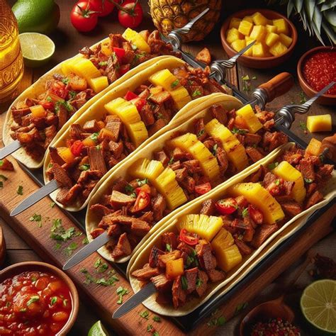 Premium Photo Realistic Image Of Tacos Al Pastor On A Vertical Spit