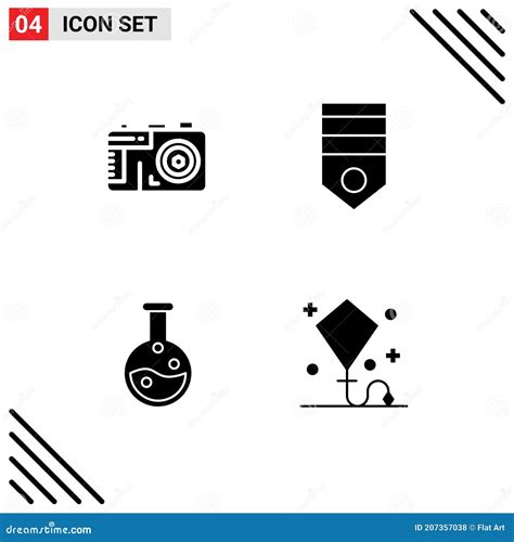 Universal Solid Glyph Signs Symbols Of Camera Lab Army Rank Happy Stock Vector