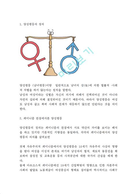 양성평등의 개념과 관련이론연구특성사례분석및 양성평등 실현방안제시 양성평등남녀평등 레포트인문사회레포트