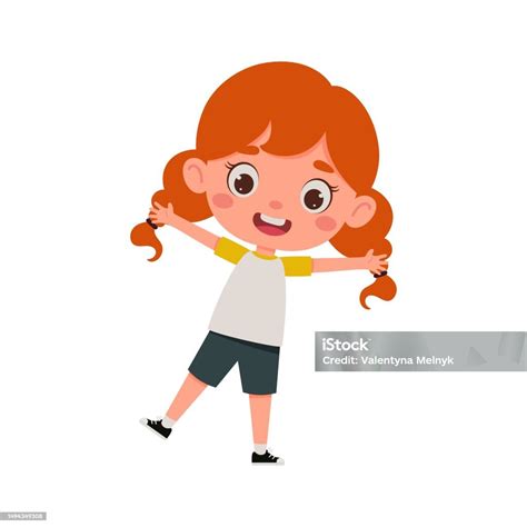 Gadis Kecil Kartun Lucu Yang Bahagia Dengan Rambut Merah Karakter Siswi