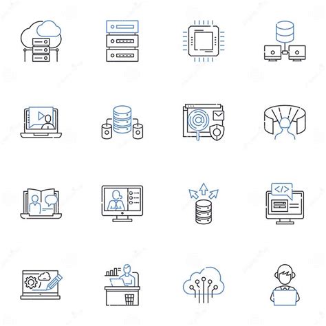 Electronic Space Line Icons Collection Cyber Interstellar Binary Galactic Data Neon