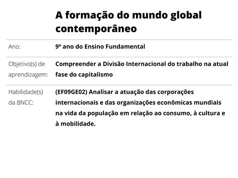 A Formação Do Mundo Global Contemporâneo Planos De Aula 9°ano