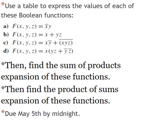 Solved Use A Table To Express The Values Of Each Of These