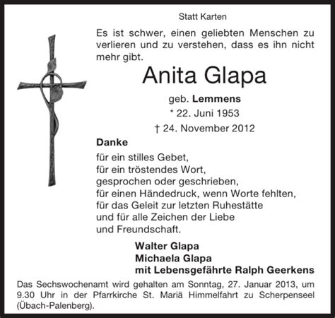 Traueranzeigen Von Anita Glapa Aachen Gedenkt