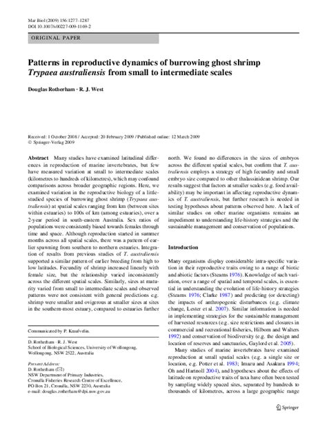 Pdf Patterns In Reproductive Dynamics Of Burrowing Ghost Shrimp