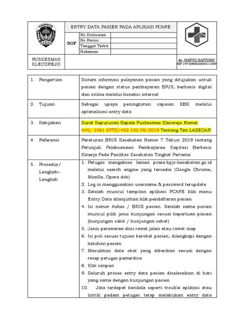 Sop Entry Data Pdf Bisnis Pengelolaan Keuangan And Uang