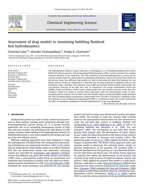 Pdf Assessment Of Drag Models In Simulating Bubbling Fluidized Bed Hydrodynamics Dokumentips