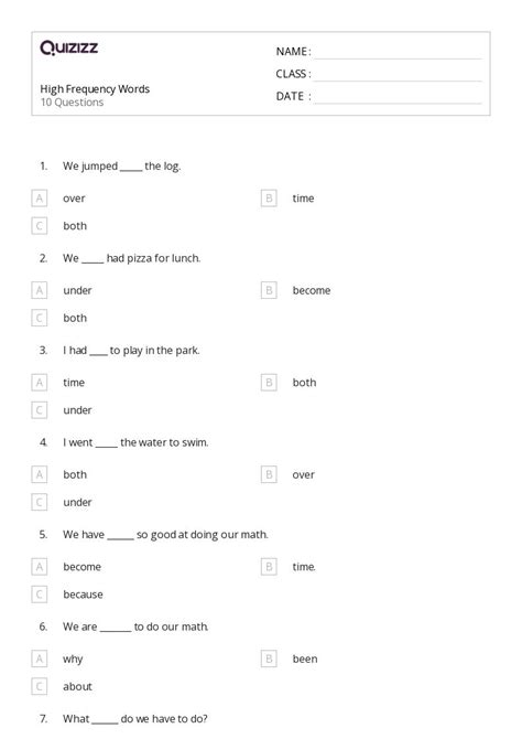 100 High Frequency Words Worksheets