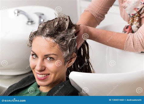 Attractive Woman Having Her Hair Washed Stock Photo - Image of young ...