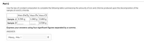 Solved Part Cuse The Law Of Constant Composition To Complete
