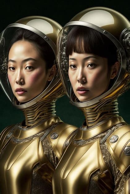 Premium Ai Image Generative Ai Portrait Two Futuristic Twins Posing
