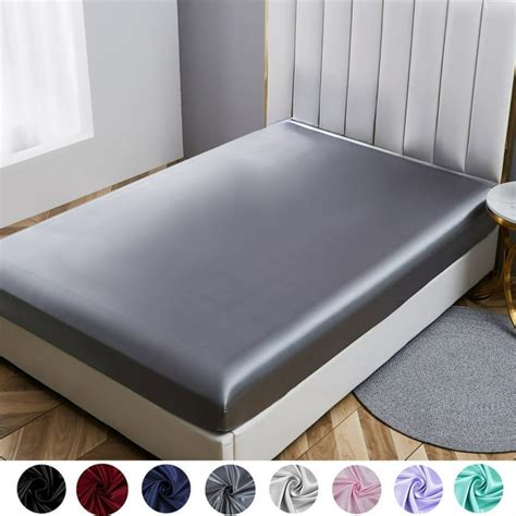 Anminy Satin Silk Fitted Sheet Twinqueenking Size 14 Inch Deep
