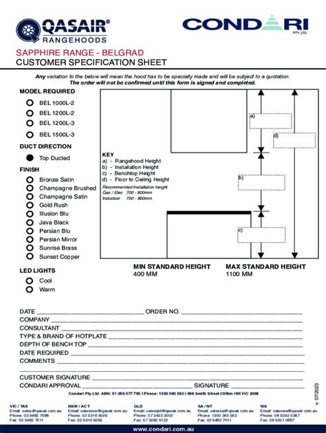 Fillable Online Sapphire Range Belgrad Customer Specification Sheet