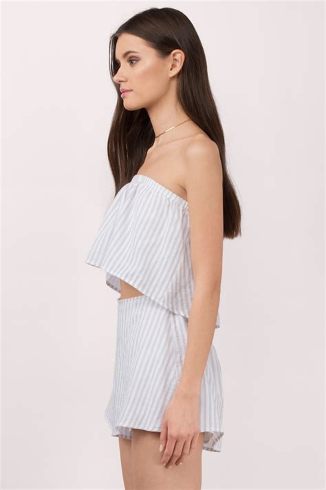 Cute White And Taupe Romper Strapless Romper White Romper 28 Tobi Us