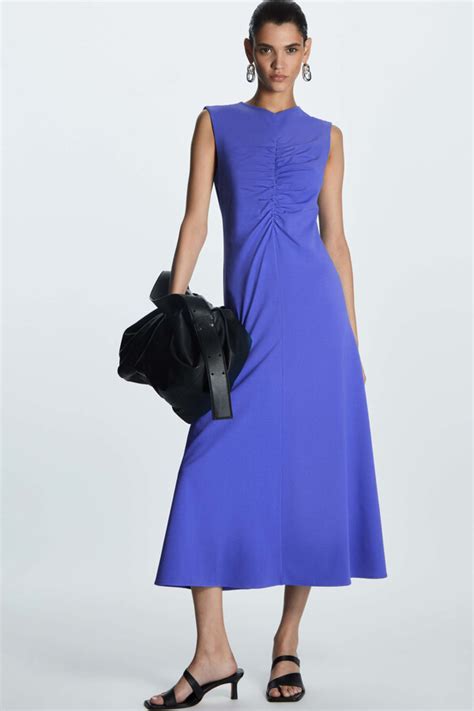 Cos Slim Fit Gathered Midi Dress Shopstyle