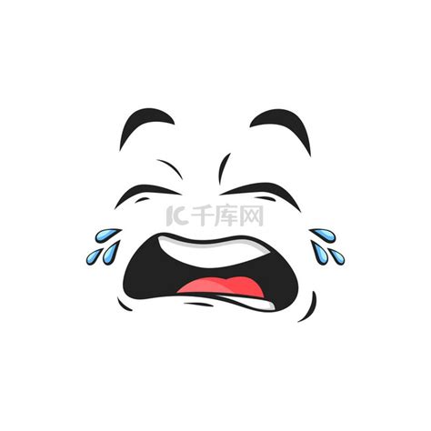 卡通哭脸，心烦意乱的表情符号，眼泪从眼中滑落。素材图片免费下载 千库网