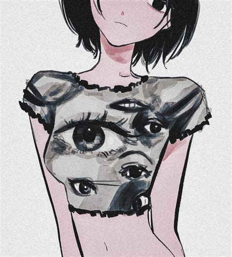 Safebooru 1girl Black Eyes Black Hair Breasts Crop Top Empty Eyes Eye