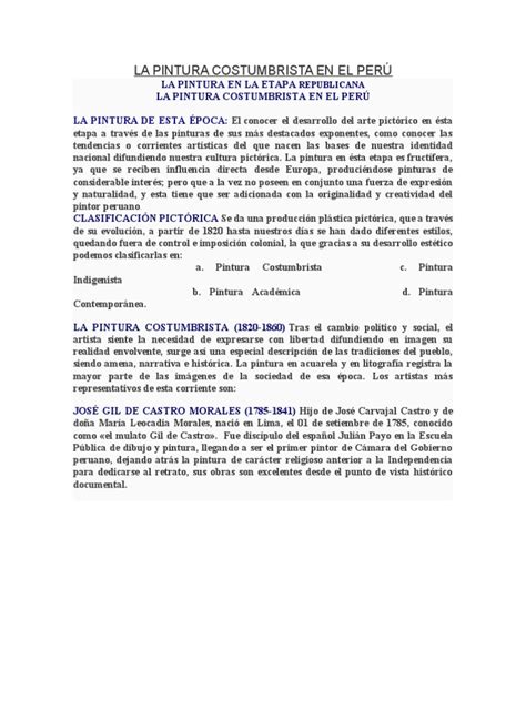Pintura Costumbrista En Perú Pdf Pinturas Las Artes