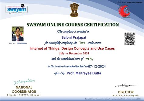 Iot Swayam Certification Tech Learning Saloni Prajapat