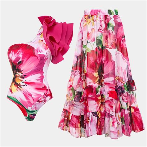 2023 New Fashion One Piece Swimsuit Skirt One Shoulder Swimsuit Print