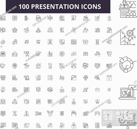 Presentation Editable Line Icons 100 Vector Set On White Background Stock Vector Vector And