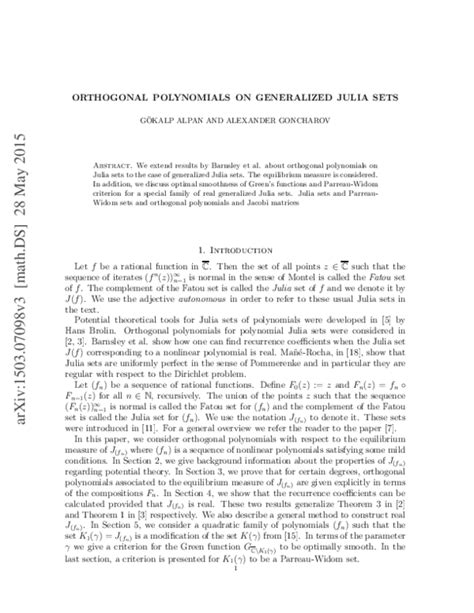 Pdf Orthogonal Polynomials On Generalized Julia Sets