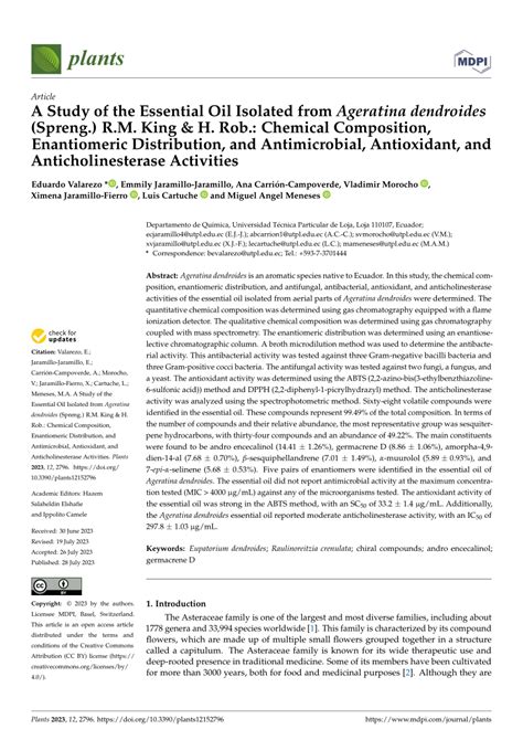 Pdf A Study Of The Essential Oil Isolated From Ageratina Dendroides