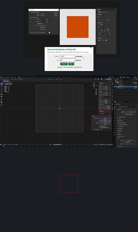 interface converting centimetres to pixels to render image blender