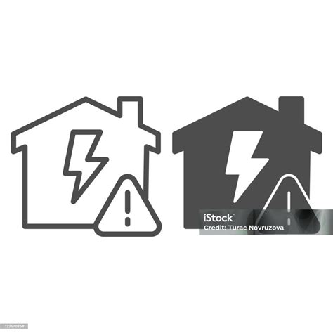 주의 삼각형 선과 단색 아이콘 스마트 하우스 기호 흰색 배경에 홈 에너지 벡터 기호 윤곽 스타일의 건물 아이콘 내부 번개집 전기 번개 벡터 그래픽입니다 번개에 대한 스톡