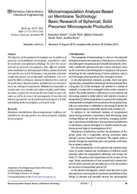 Pdf Microencapsulation Analysis Based On Membrane Technology Basic