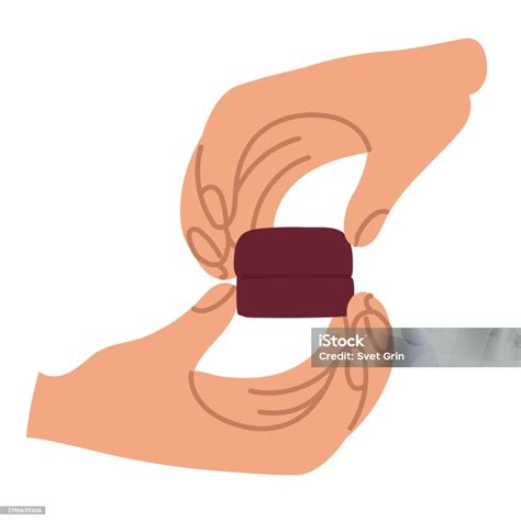 제안서 평면 디자인의 벡터 그림 한 남자가 닫힌 선물 상자를 손에 들고 있습니다 남자의 손은 세탁 반지 보석이 들어있는 상자를 엽니다 연말연시 발렌타인 데이에 대한 선물 0