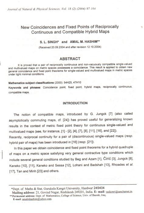 Pdf New Coincidences And Fixed Points Of Reciprocally Continuous And Compatible Hybrid Maps