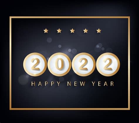 새해 복 많이 받으세요 2022 배경입니다 검은 배경에 색종이 조각과 리본이 있는 황금빛 빛나는 숫자 휴일 인사말 카드