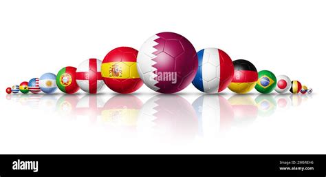Qatar Football Soccer Balls With Team National Flags D Illustration Isolated On White