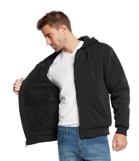 Buy 9 Crowns Essentials Mens Full Zip Sherpa Lined Fleece Hoodie Jacket
