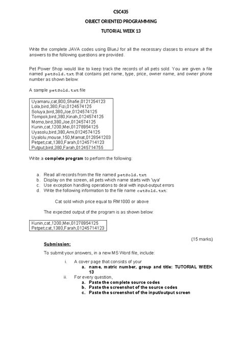 Csc 435 Tutorial 7 Object Oriented Programming Solutions Studocu