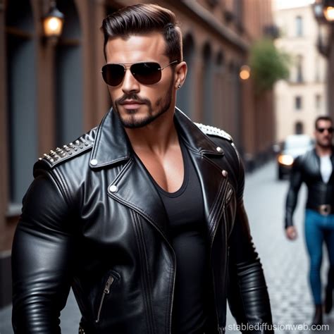 Tough Biker In Leather Stable Diffusion Online