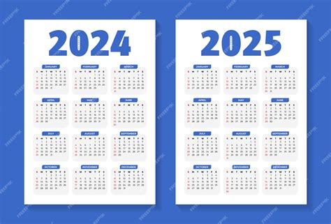 Modelo De Calendário Editável Para 2024 E 2025 Vetor Premium