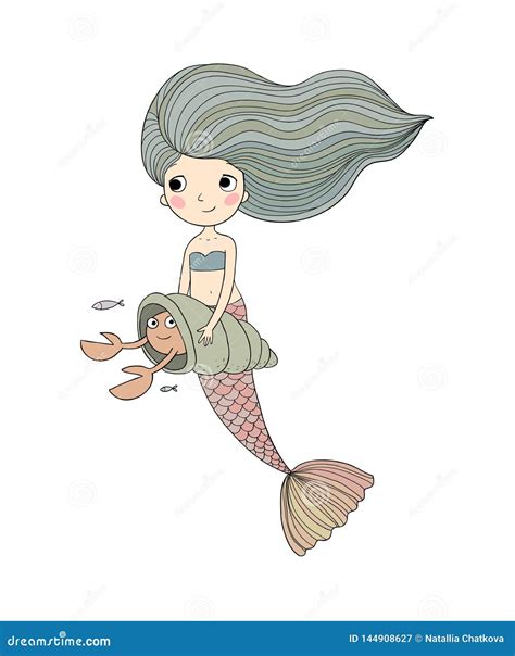 Peque a Sirena De La Historieta Linda Sirena Tema Del Mar Ilustración