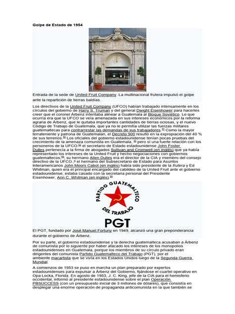 Golpe De Estado De 1954 Pdf Guatemala