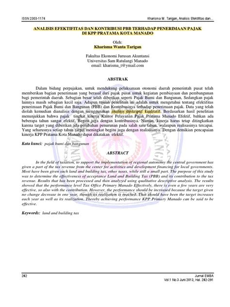 Analisis Efektifitas Dan Kontribusi Pbb Terhadap Penerimaan Pajak Pdf