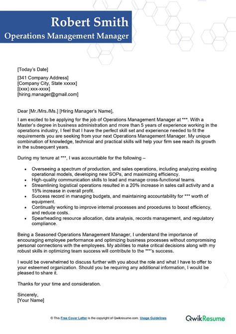 Operations Manager Cover Letter Samples Operations Manager Resume