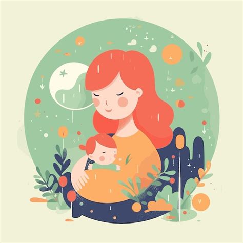 Una Caricatura De La Ilustración De Una Madre Sosteniendo A Su Bebé
