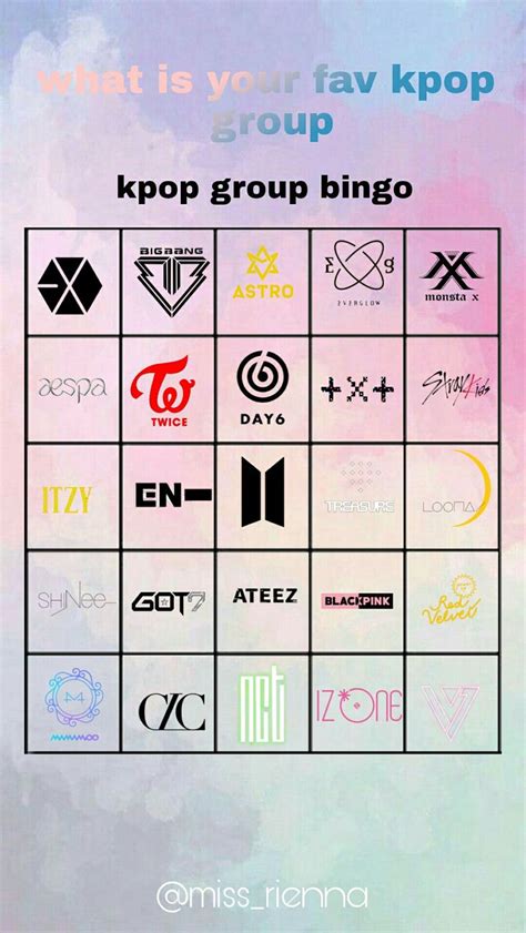 Kpop Bingo Kpop Group Names Group Names Ideas Kpop