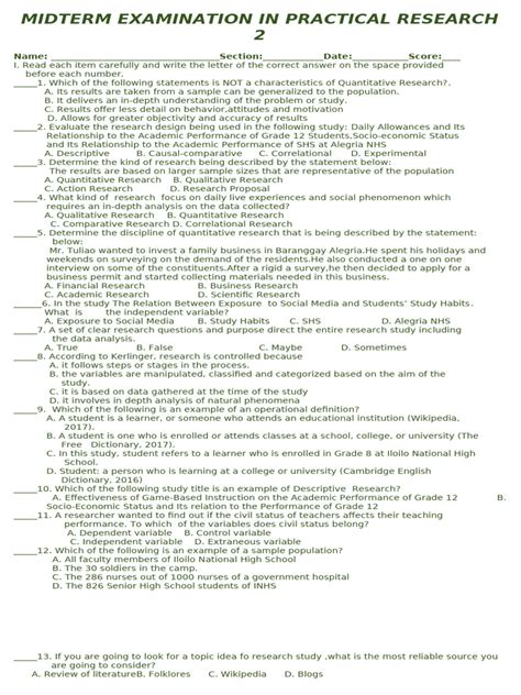 First Grading Exam Pr2 2023 2024 Pdf Statistics Empirical Research