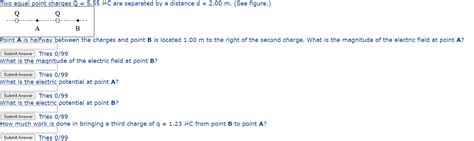 Solved Two Equal Point Charges Q 555 C Are Separated By A