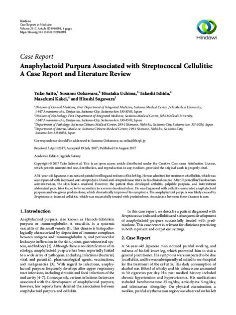 Pdf Anaphylactoid Purpura Associated With Streptococcal Cellulitis A