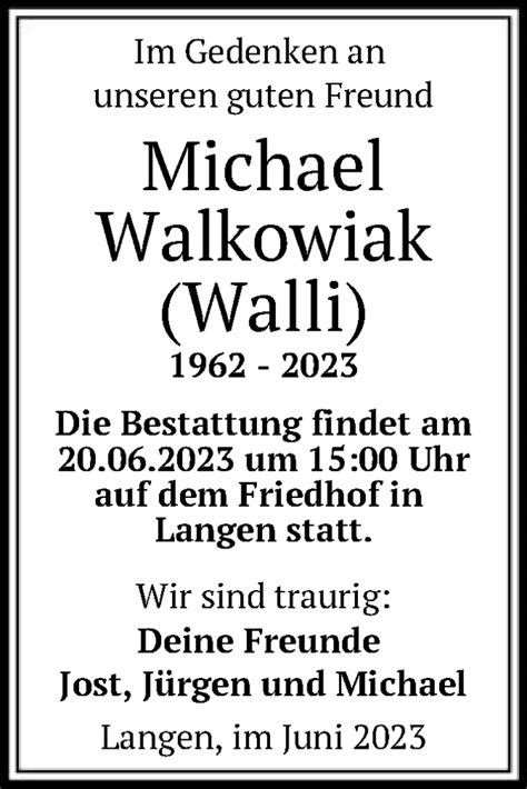Traueranzeigen Von Michael Walkowiak Trauer Op Online De