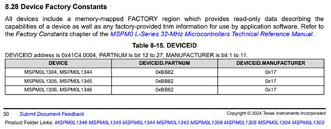 lp mspm0l1306 identifying a unique id for each part arm based