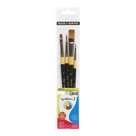 Daler Rowney System3 Acrylic Synthetic Hair Short Handle Brush Set